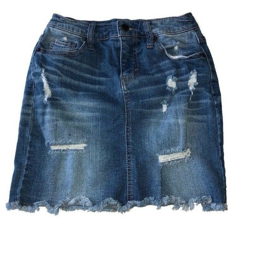 Mossimo Womens Jean Skirt Size 2/26 Raw Hem Distressed Denim Skirt ...