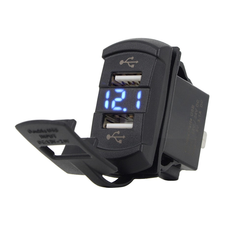 Dual USB Charger Led Voltmeter Rocker Switch Style for Marine Boat UTV ...