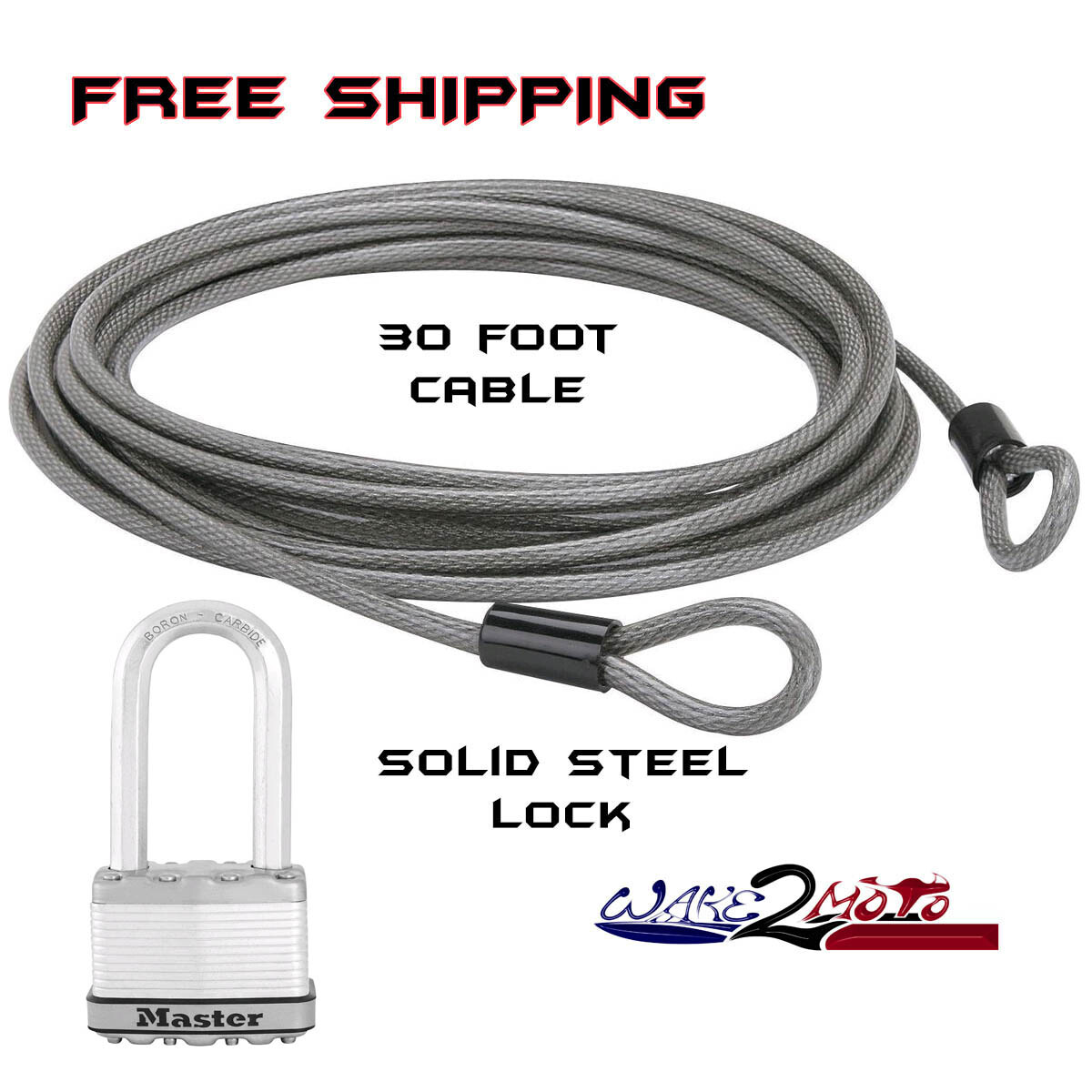 30 Foot Braided Steel Cable Lock and Padlock Honda SxS Talon Big Red ...