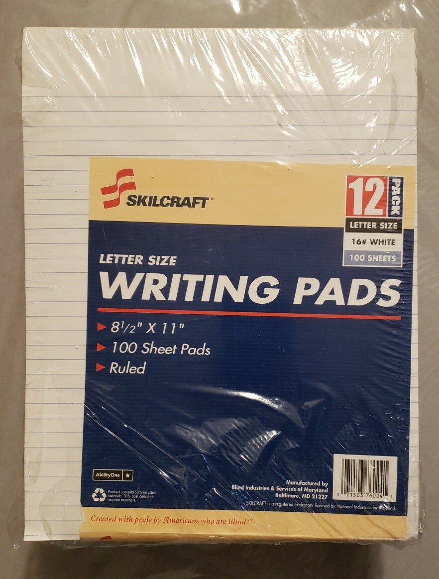 SKILCRAFT Writing Pad 100 Sheet 16 LB Wide Ruled Letter 8.5 NSN 1245660 ...