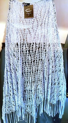 REDUCED!! Cejon One Size Blue Fringed Crocheted Shawl Wrap - New w/Tag ...