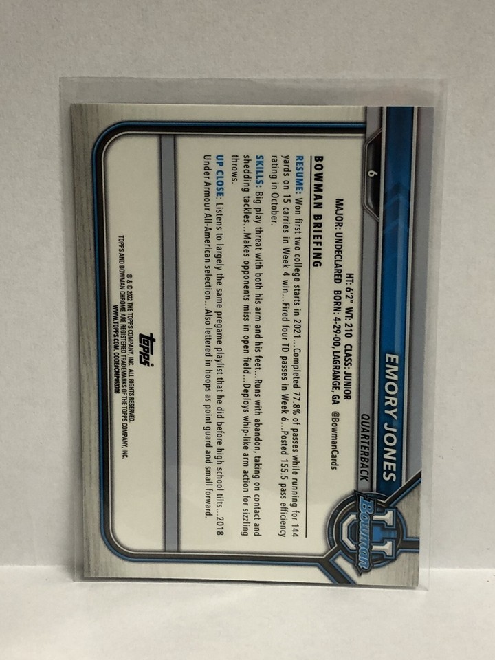 2021-2022 Bowman University Emory Jones 1st Bowman Shimmer | eBay
