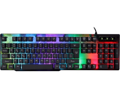 Rainbow RGB Backlight Silent Gaming Keyboard, Classic Black 107 Key ...