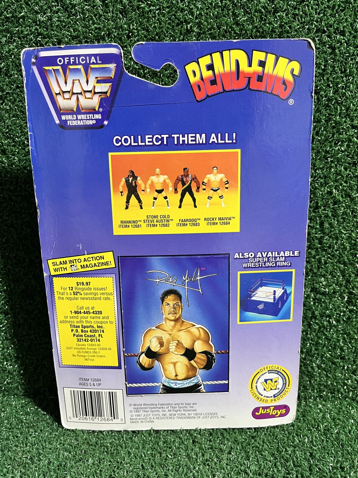 ROCKY MAIVIA Just Toys WWF Bend-Ems series 5 figure 1997 ROOKIE CARD ...