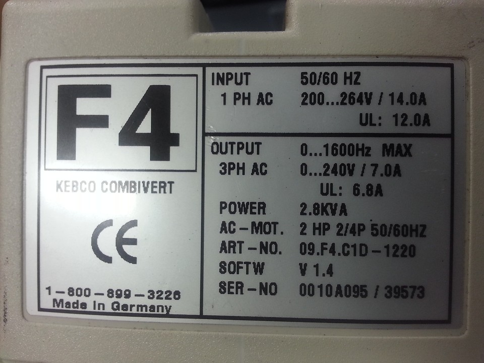 KEB COMBIVERT F4 DRIVE 09.F4.C1D-1220 | eBay