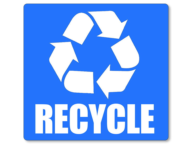 3x3 inch Blue Recycle Square Sticker Decal (trash can bin go green ...