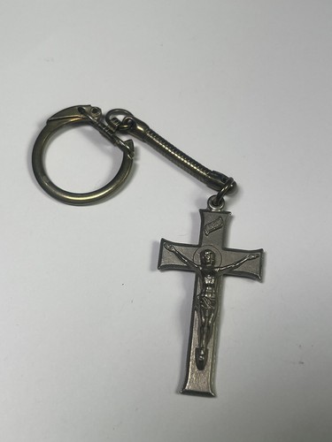 Vintage 4” Catholic Crucifix Keychain Keyring Silver Tone | eBay