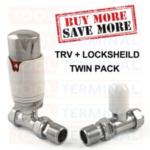 Thermostatic Radiator Valve Set 15mm x 1/2" Straight TRV Lockshield ...