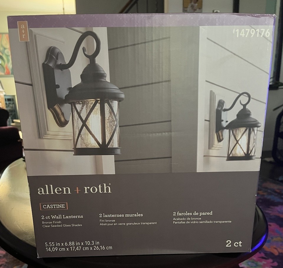 New Allen Roth Outdoor Wall Lanterns #1479176 Aged Bronze **2 Lamps ...