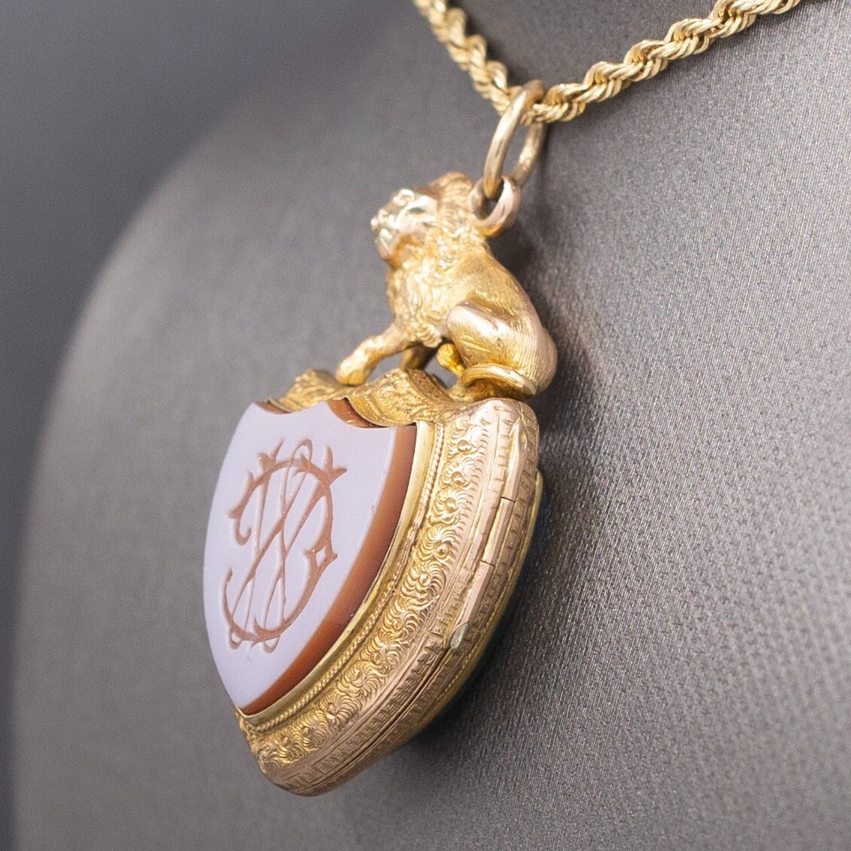 Victorian Lion Shield Locket with Sardonyx and Bloodstone in 14k | eBay