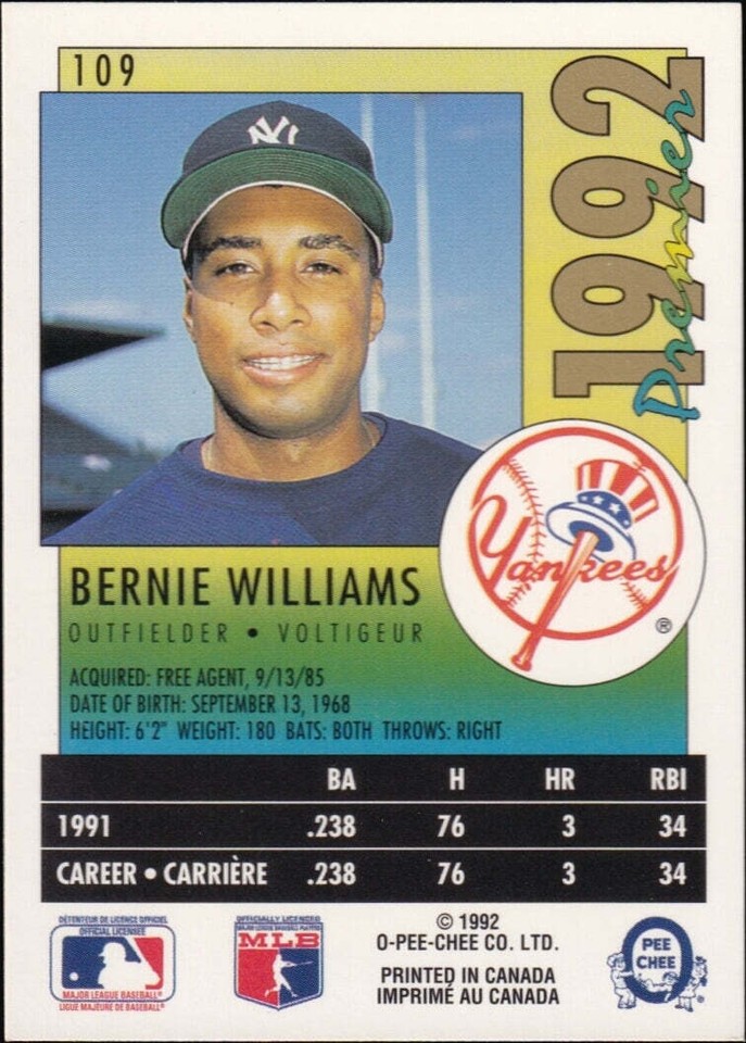 1992 O-Pee-Chee Premier #109 - Bernie Williams | eBay