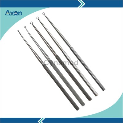 5 Pack Ear Buck Curettes, Blunt, Loop Tip, Curved -Ear Wax Removal ...