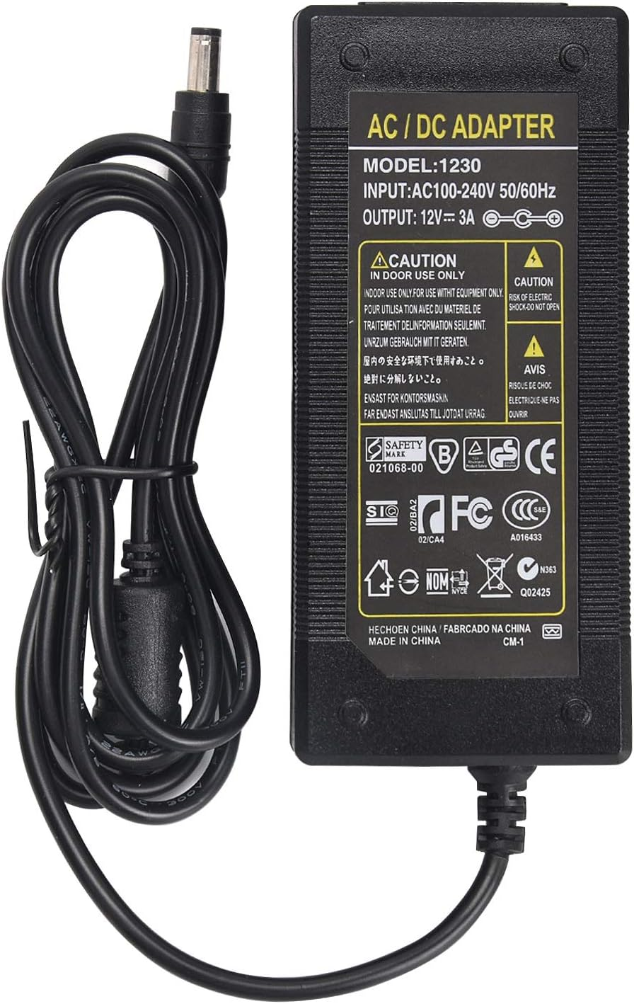 DC 12V 3A Power Supply Adaptor 36W, AC 100-240V to DC 12 Volt Power ...