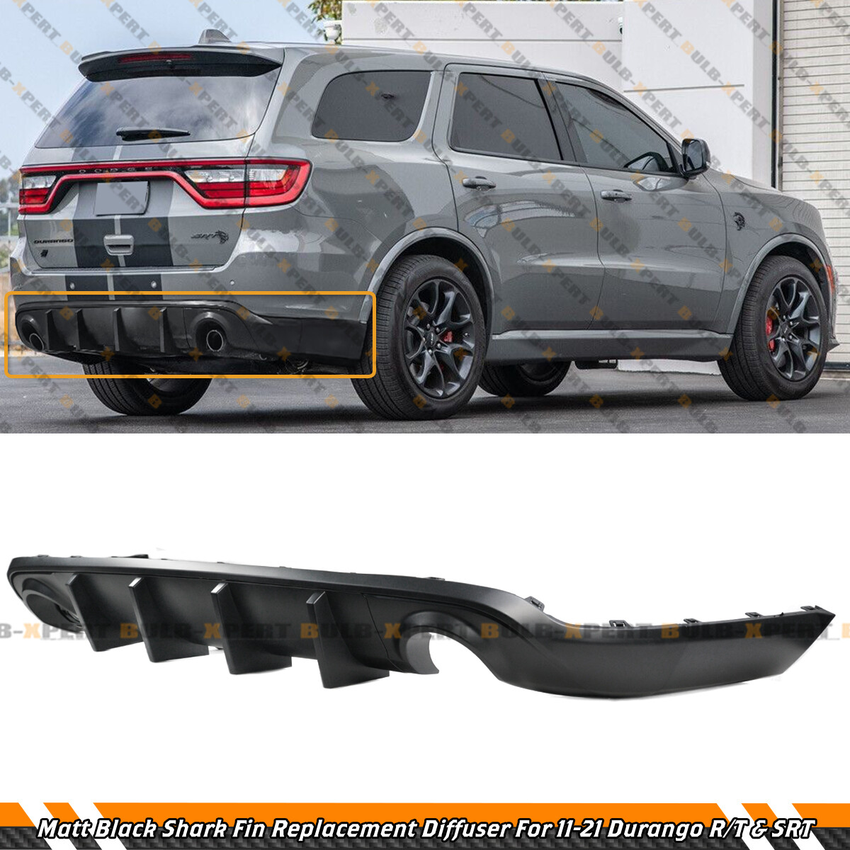 MATTE BLACK SHARK FIN REAR BUMPER DIFFUSER FOR 2014-2025 DODGE DURANGO ...