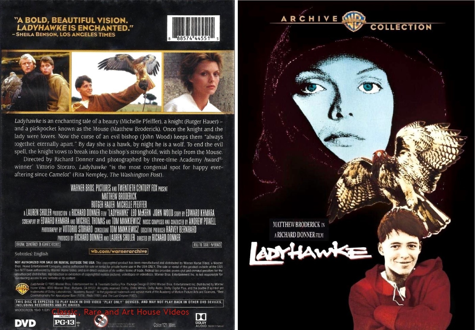 Ladyhawke ~ DVD ~ Matthew Broderick, Michelle Pfeiffer (1985 ...