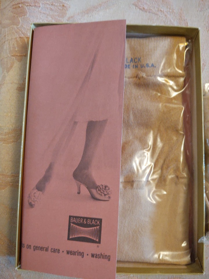 2 Vtg Bauer & Black Elastic Hosiery Size L1 Nylon Above Knee Open Toe ...