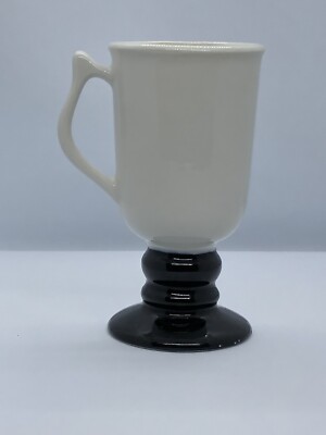 HALL Pottery Coffee Mug Black White Pedestal Irish Cup 1272 5.5” Tall ...
