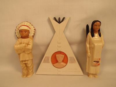 3 Piece Plastic Melamine Native American Indian Figurines Chief Squaw ...