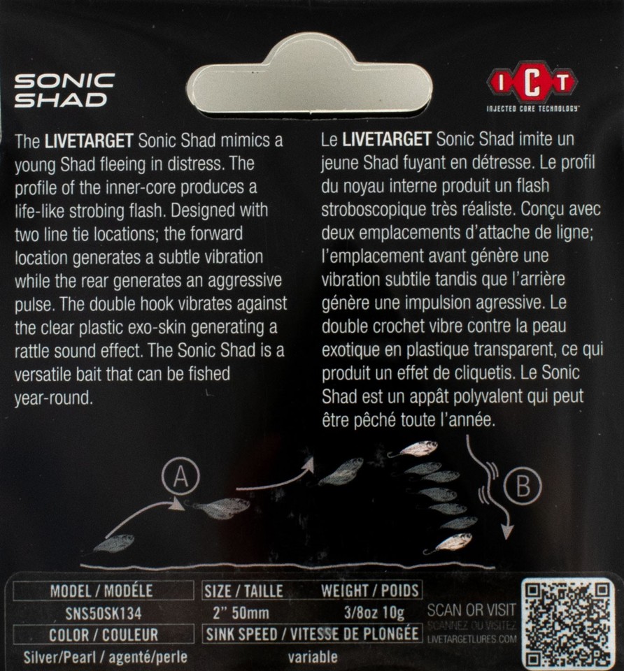 (LOT OF 4) LIVETARGET SONIC SHAD 3/8OZ SNS50SK134 SILVER/PEARL BN2221 ...