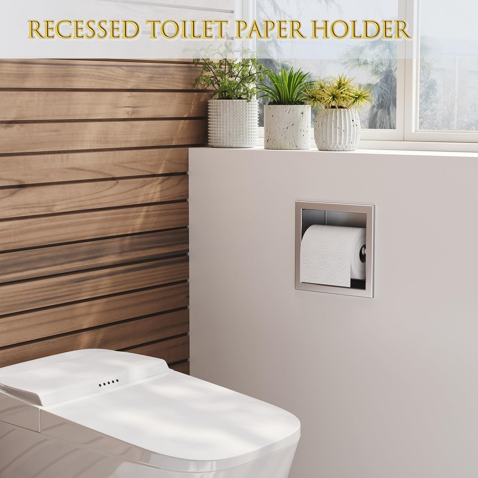 Recessed Toilet Paper Holder, Brushed Toilet Paper Holder Built-in ...