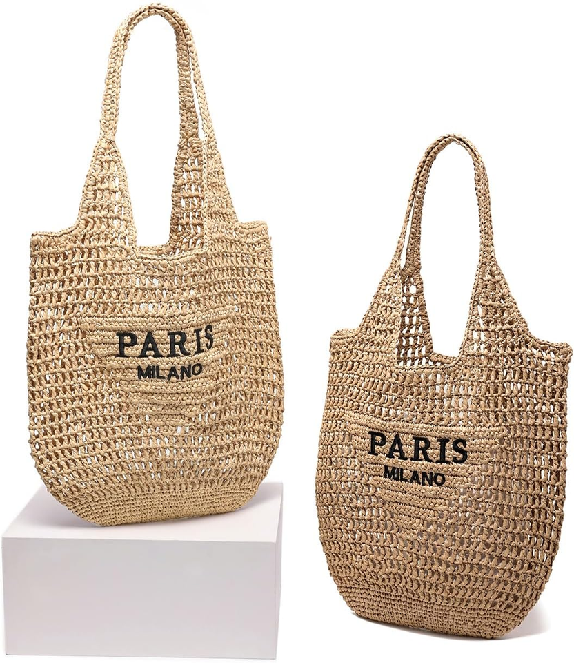 Straw Beach Bags for Women, Large Woven Tote Bag, Summer Shoulder Bag ...