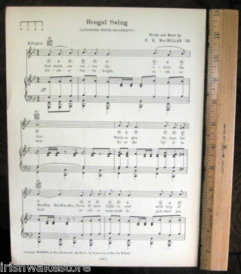 LOUISIANA STATE UNIVERSITY LSU Vintage Song Sheet c1929 "Bengal Swing ...