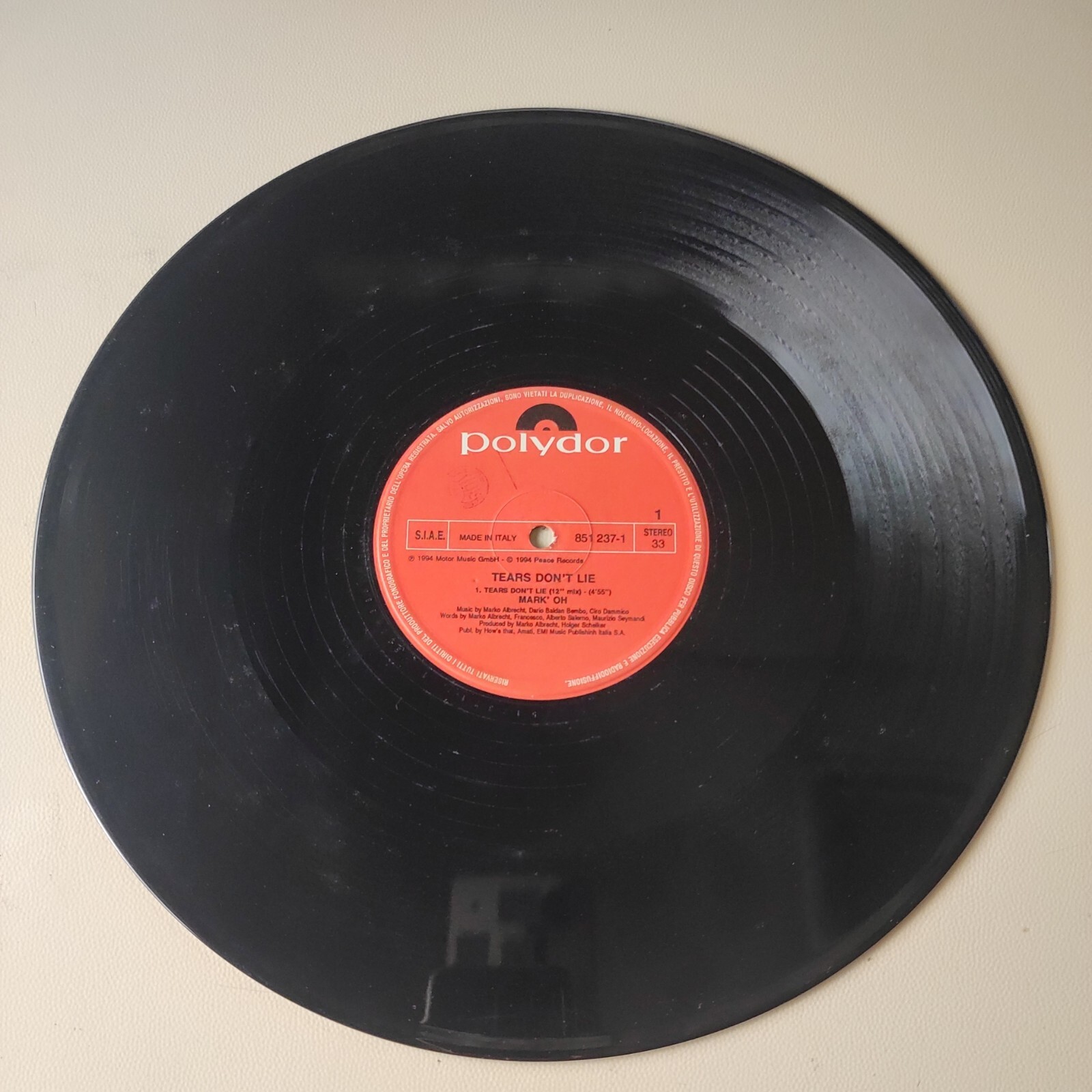 LP MARK' OH "TEARS DON'T LIE" POLYDOR RECORDS 1994 ITALY ELECTRONIC ...