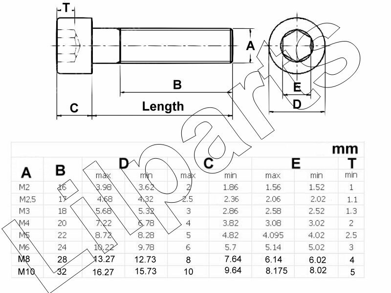 Metric M8 x 1.25 Stainless Steel Allen Hex Head Socket Cap Screw Bolt ...