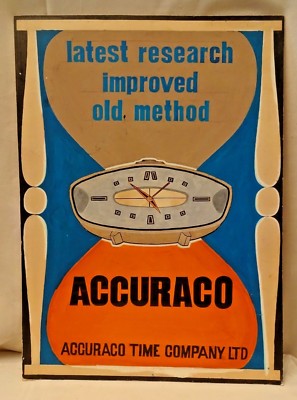 ACCURACO TIME COMPANY VINTAGE ADVERTISEMENT CARDBOARD SIGN HAND PAINTED ...
