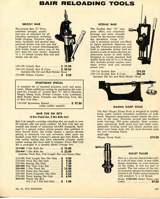 1972 Print Ad of Bair Reloading Tools Grizzly & Kodiak Loader Magna ...