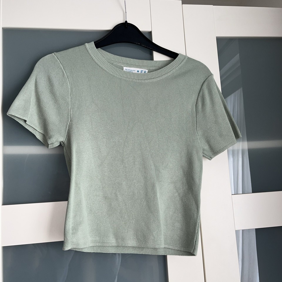 Primark Green Ribbed Crop Knit Top Size M | eBay