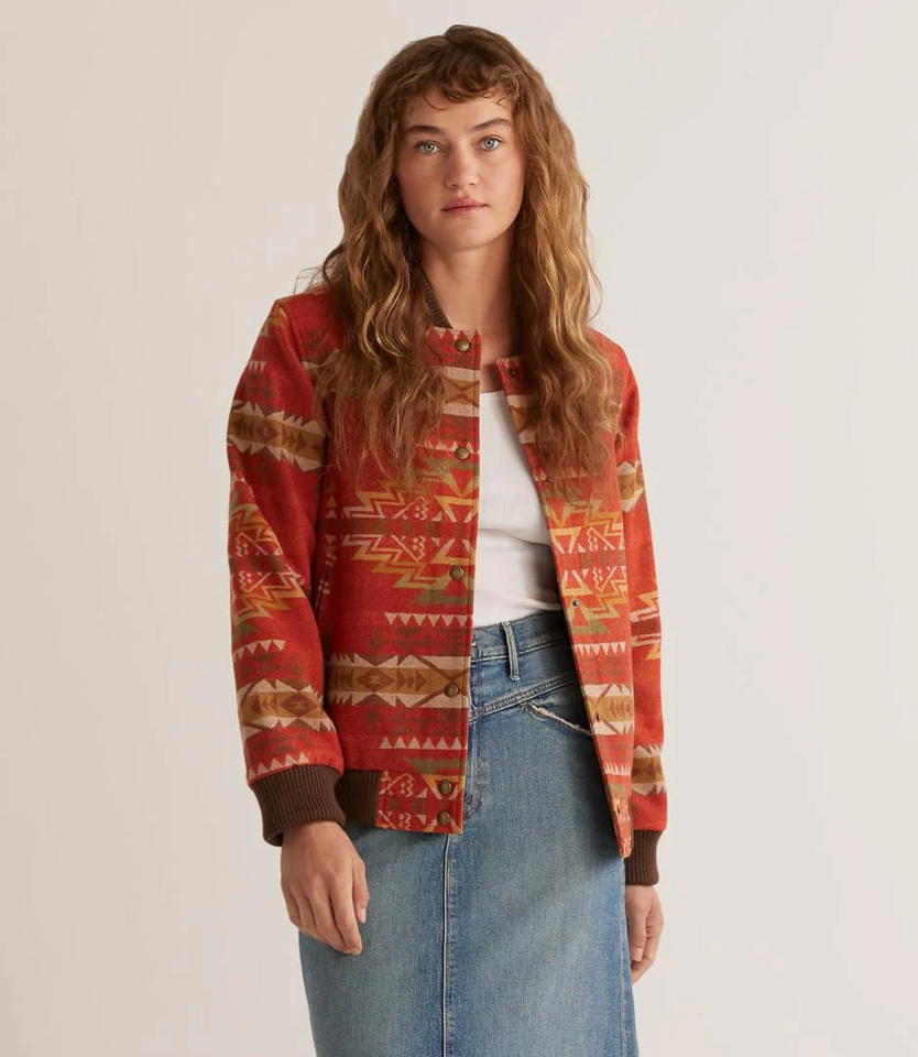 New Pendleton Women’s Hoyt Wool Bomber Jacket - Red Highland Peak ...