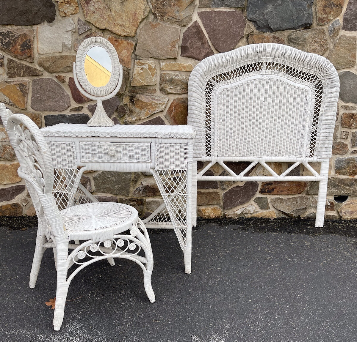 White Wicker Vanity Chair Antique & Vintage Wicker Chair For Sale