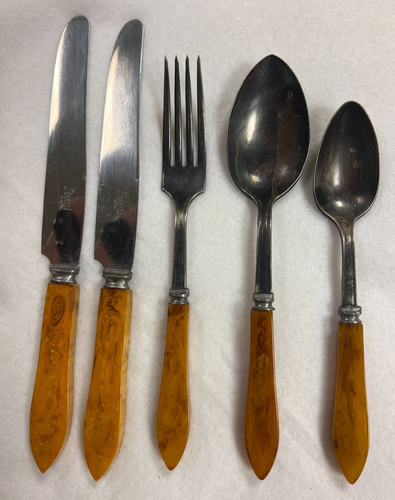 5 Butterscotch Marbeled Bakelite Handled Flatware | eBay
