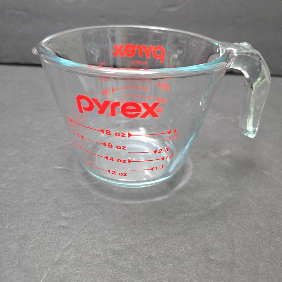 PYREX 1 Cup-8 Oz. Glass Measuring Cup Red Lettering Metric Corning USA ...