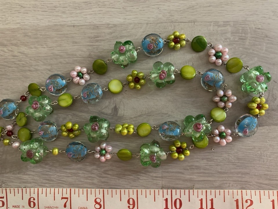 Butler And Wilson Green / Turquoise Flower Beaded Necklace And Earrings ...