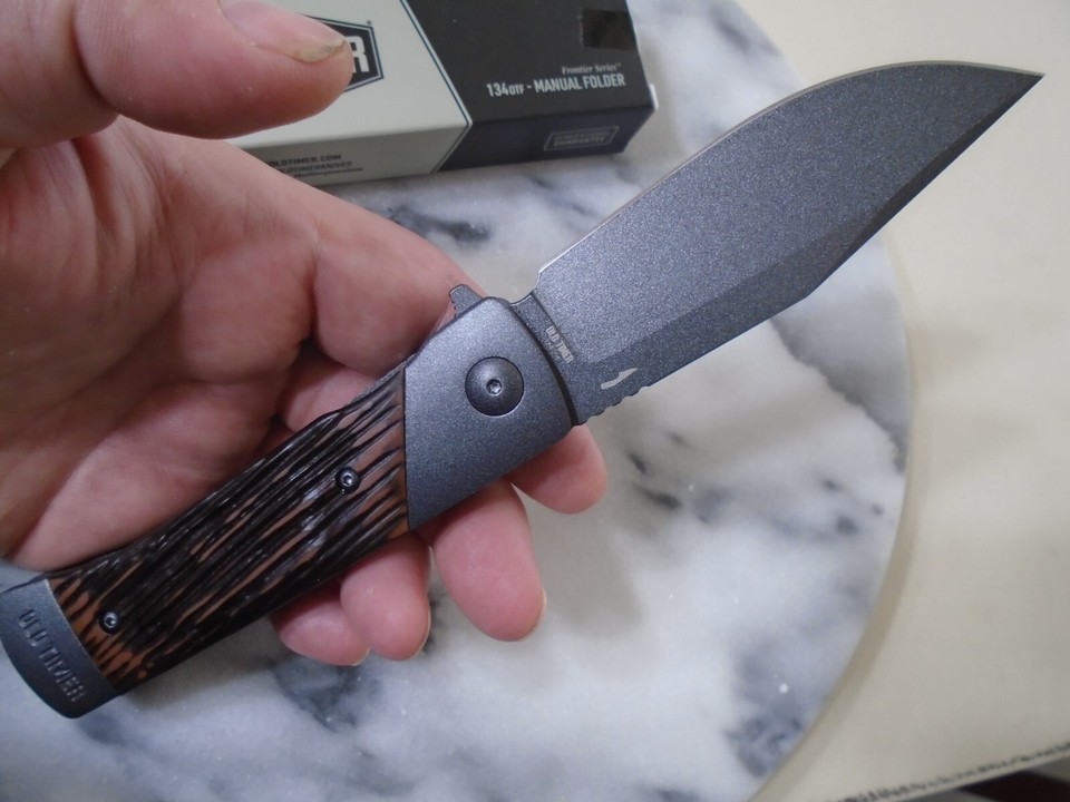 Old Timer Ball Bearing Pivot Frontier Pocket Knife Bowie Folder Delrin ...