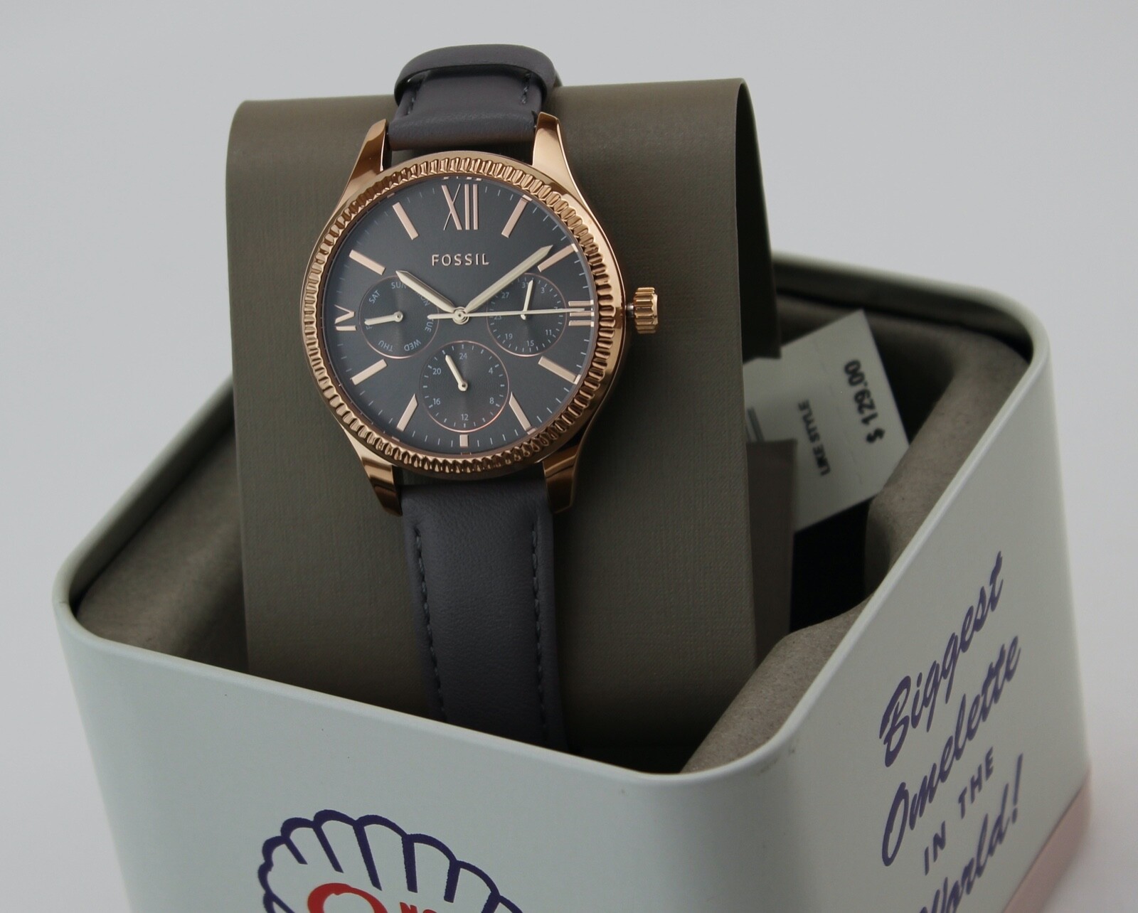 AUTHENTIC FOSSIL RYE MULTIFUNCTION ROSE GOLD GREY LEATHER WOMEN BQ3764 ...