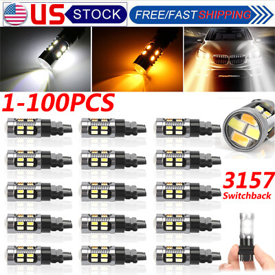 3157 3156 LED DRL Switchback Turn Signal Light Bulb 4157na 3457a White ...