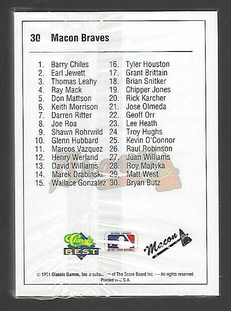 Chipper Jones - 1991 Classic Best - Rare Macon Braves Sealed Set | eBay