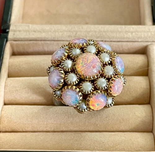 Vintage Signed Judy Lee Opal Faux Pearl Adjustable Cluster Cocktail ...