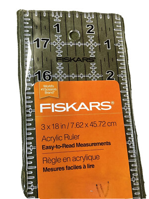 Fiskars 3x18” Acrilic Ruler Easy-to-Read Guide Black Quilting Sewing ...