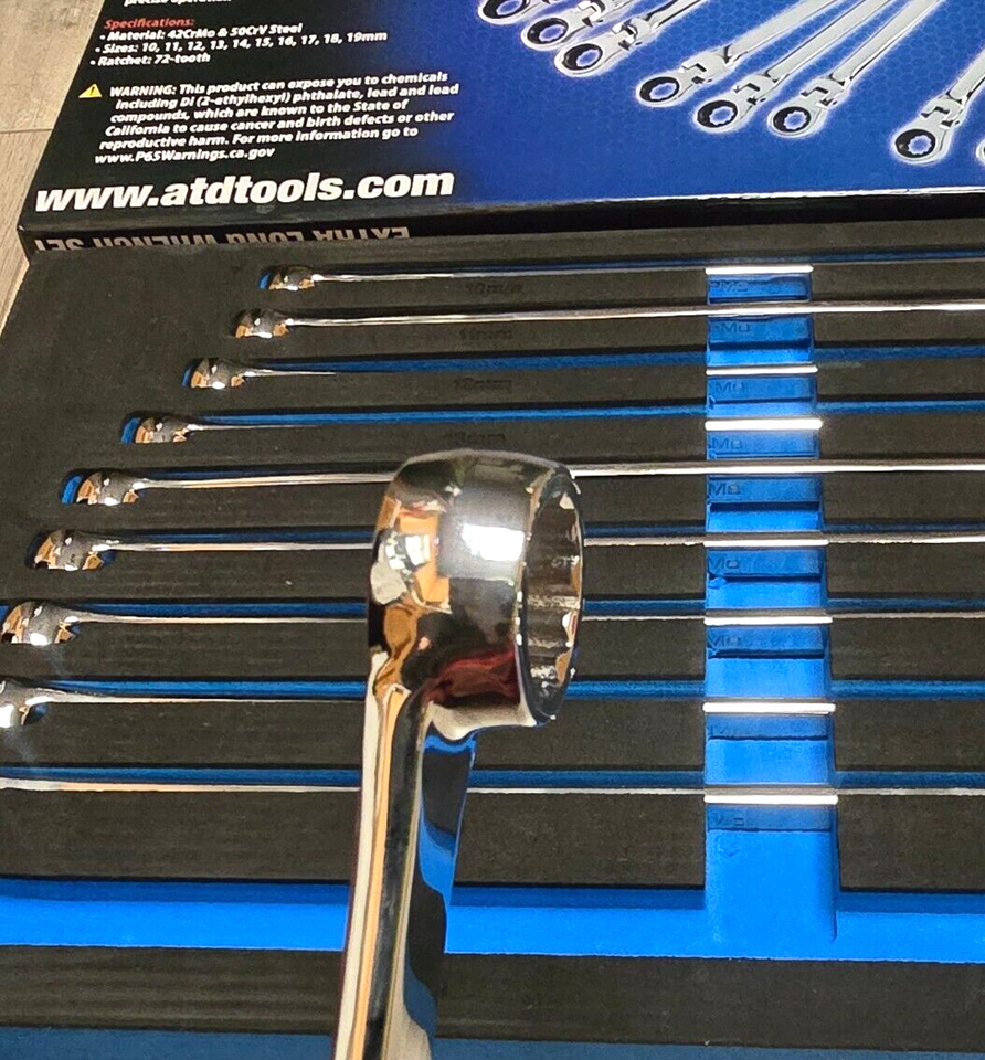 ATD 10pc XL Double Box METRIC Ratcheting Spline Flex Wrench Set w/Foam ...