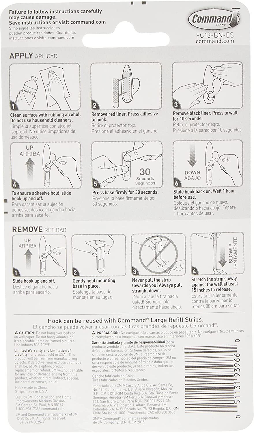 3M Command Hook Large 5 lb Brushed Nickel Metal Wall Strip 2 Pack ...