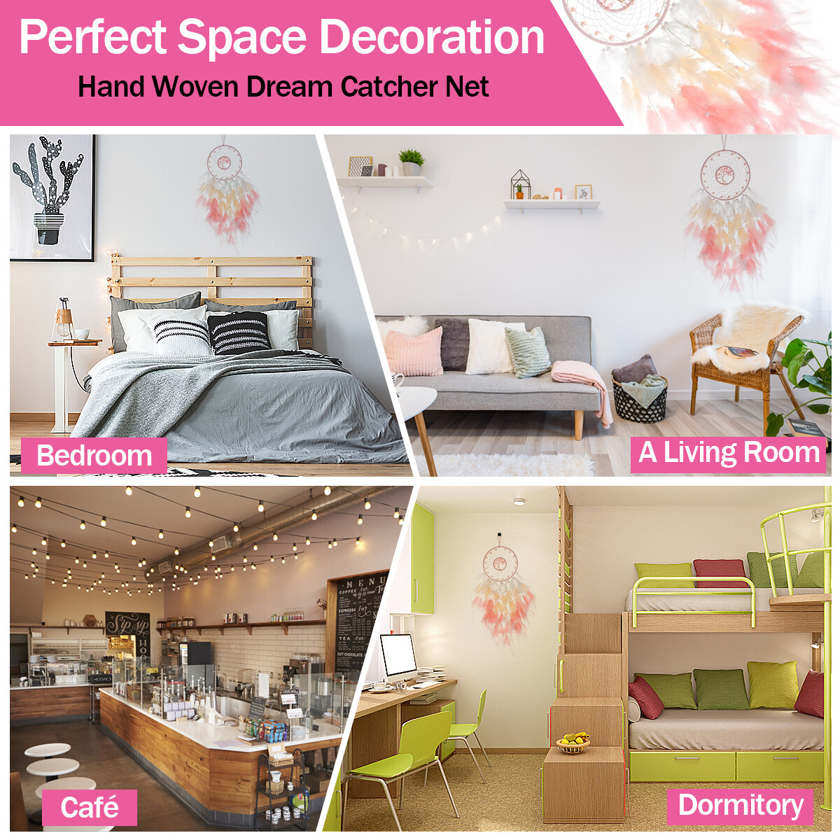 Pink Dream Catcher Handmade Feather Dream Catcher Hanging Decoration ...