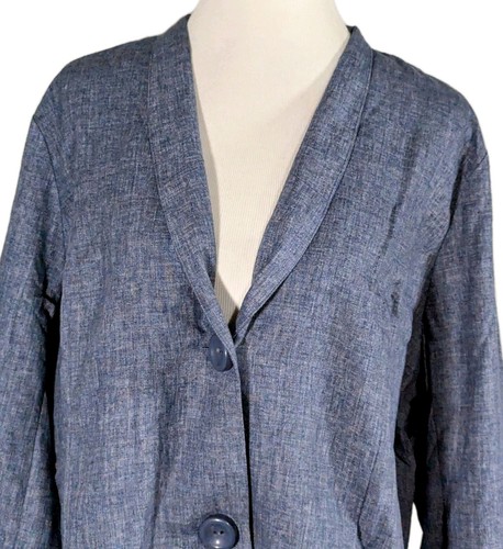 Gillian Gray Chambray Blazer Jacket Topper Top 2-Button 3/4 Sleeve Blue ...