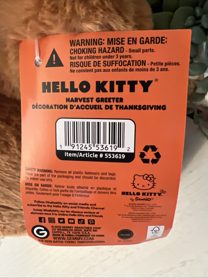 Hello Kitty Turkey Plush Greeter Thanksgiving Harvest Fall Autumn 2025 ...