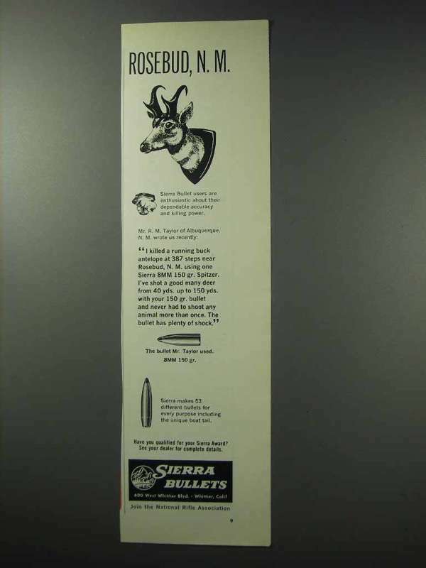 1963 Sierra 8mm 150 Gr. Bullet Ad - Rosebud, NM | eBay