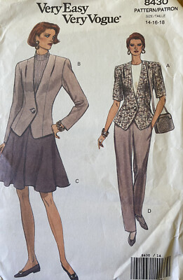 Vtg 90's Very Easy Vogue 8430 Jacket Skirt & Pants Suit Sewing Pattern ...