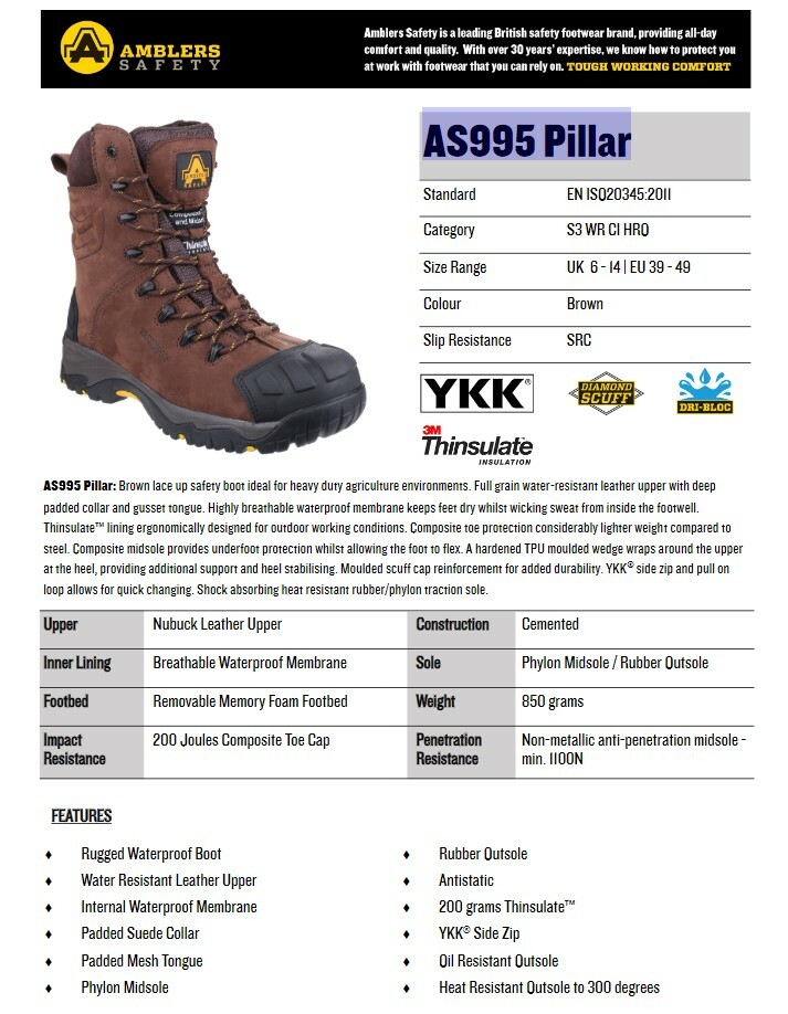 AS995 Amblers Safety Brown Waterproof Pillar Composite Nubuck Leather ...